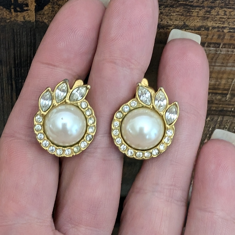 Vintage Marvella 1950's Faux Pearl And Crystal Earrin… - Gem